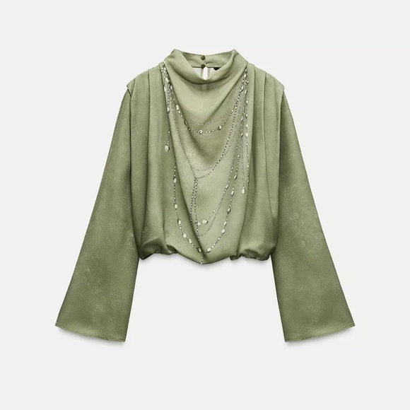 Zara | Tops | Zara Green Chain Print Top | Poshmark